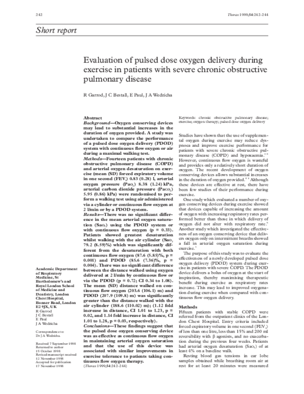 (PDF) Supplemental oxygen and exercise ability in chronic obstructive ...