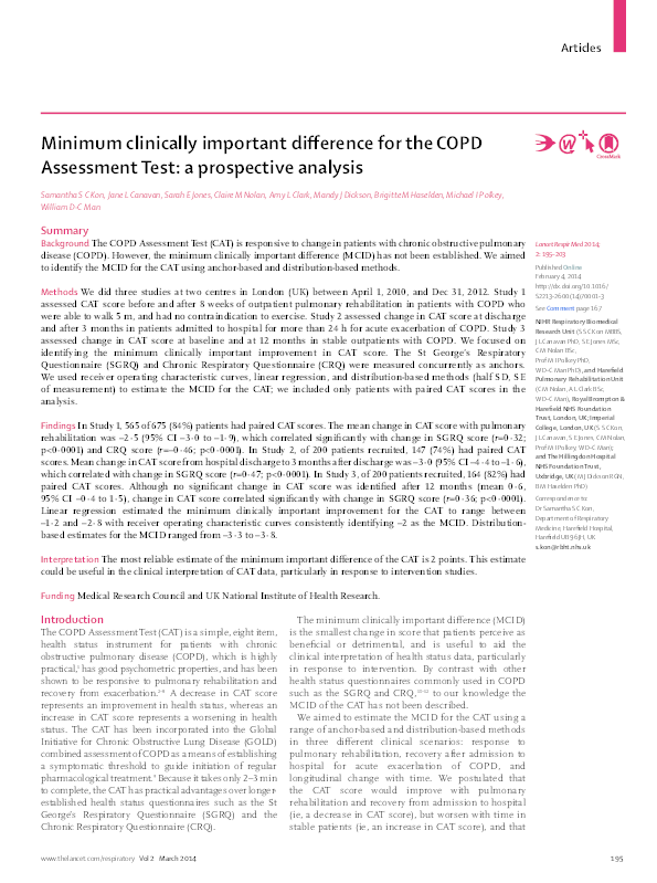 (PDF) The COPD assessment test (CAT): response to pulmonary ...