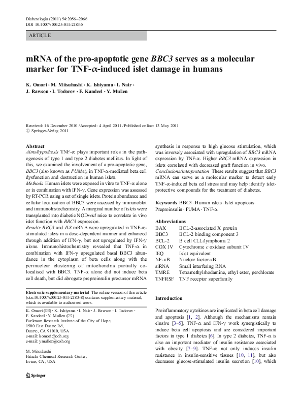 mRNA of the pro-apoptotic gene BBC3 serves as a molecular marker for ...