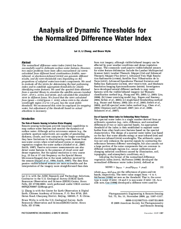(PDF) Analysis of Dynamic Thresholds for the Normalized Difference ...