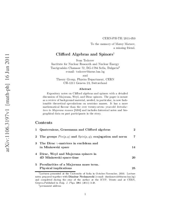 (PDF) Clifford Algebras and Spinors