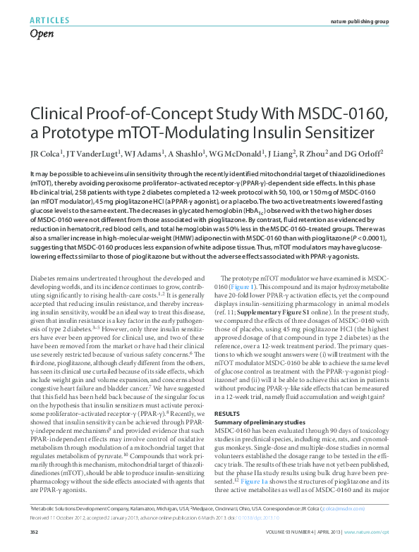 (PDF) Clinical Proof-of-Concept Study With MSDC-0160, a Prototype mTOT ...