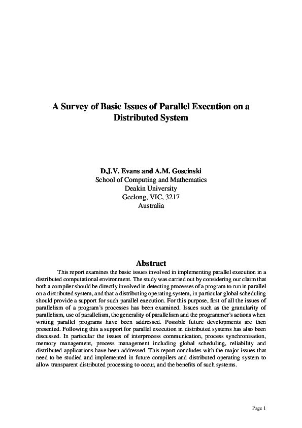 Pdf A Survey Of Basic Issues Of Parallel Execution On A Distributed