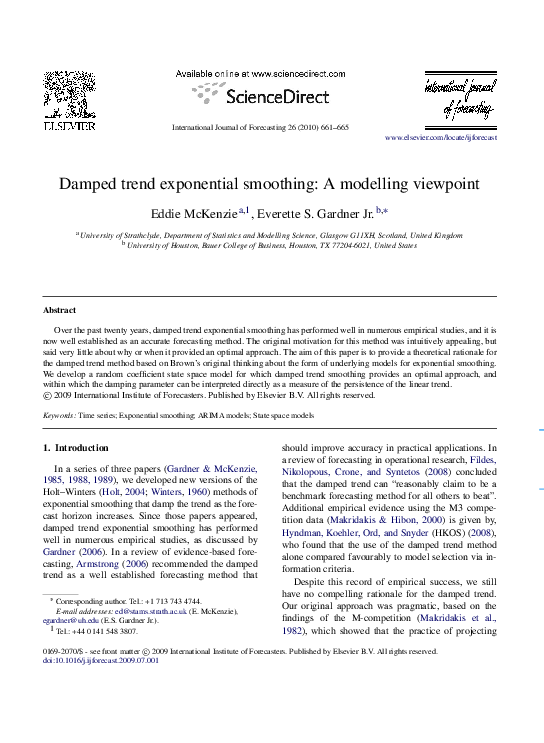 (PDF) Damped trend exponential smoothing: A modelling viewpoint
