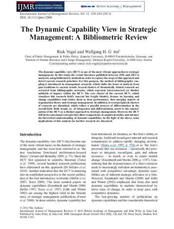 (PDF) The Dynamic Capability View in Strategic Management: A ...