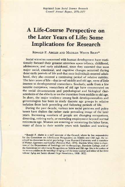 (PDF) A Life-Course Perspective on the Later Years of Life: Some ...