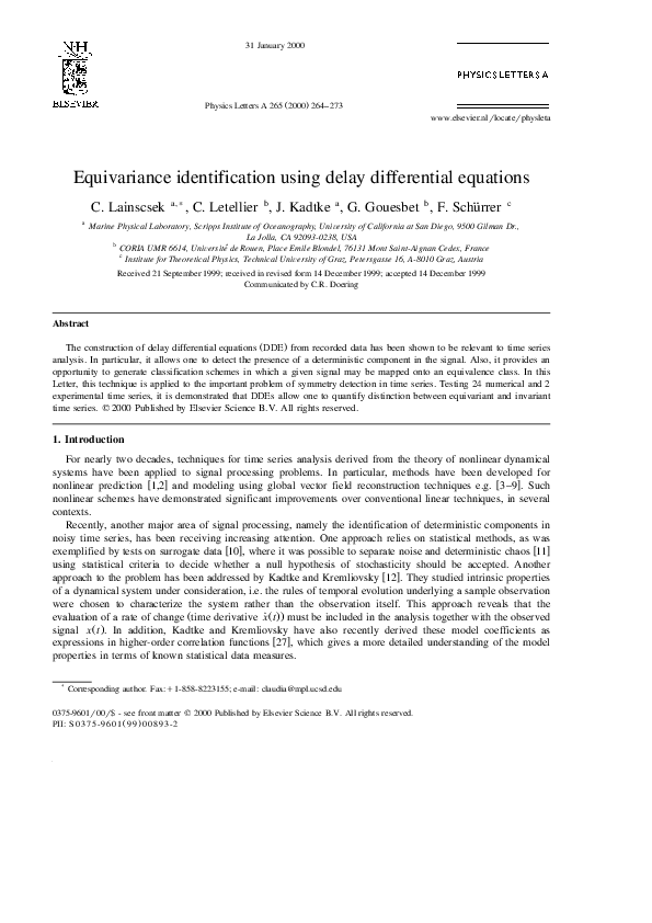 (PDF) Equivariance identification using delay differential equations