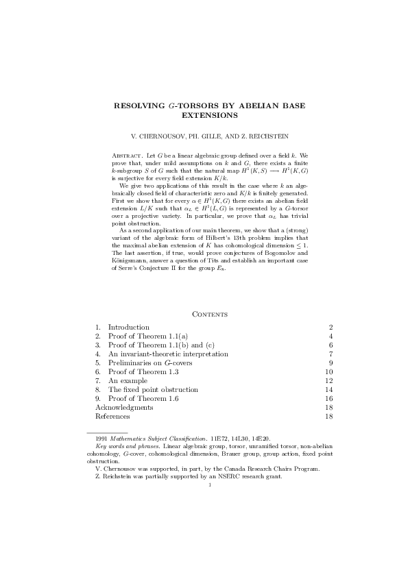 (PDF) Resolving G-torsors by abelian base extensions