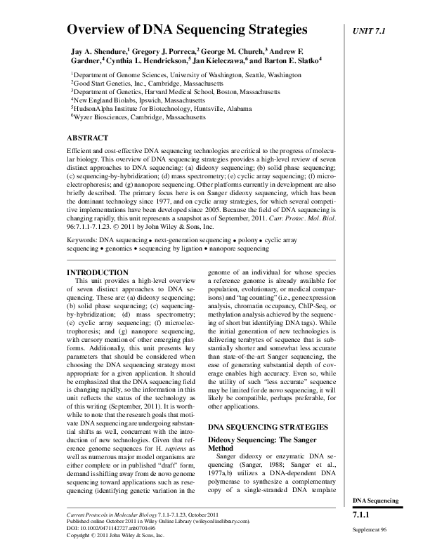 (PDF) Overview of DNA Sequencing Strategies