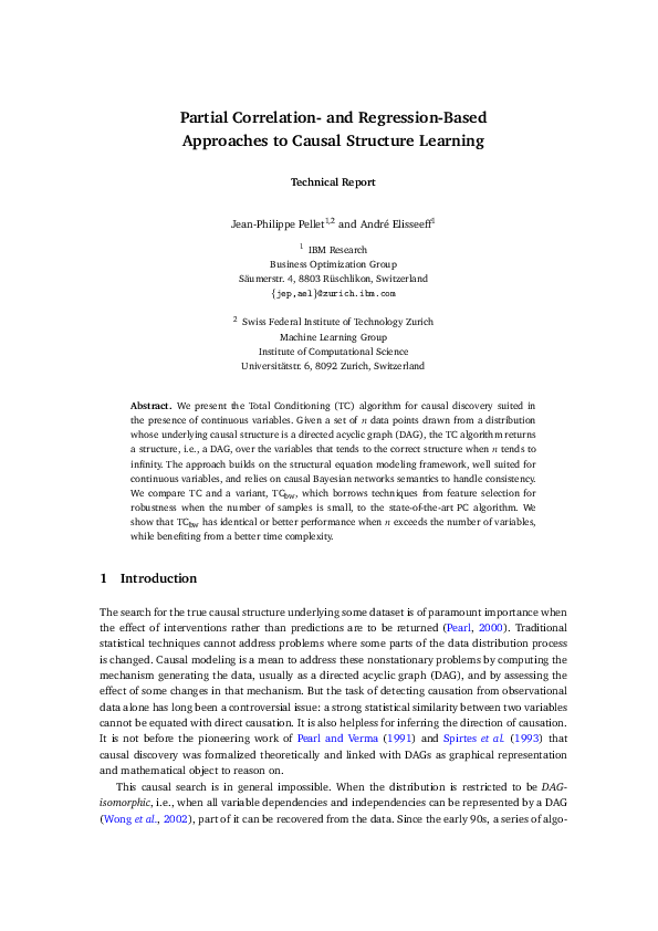 Pdf Partial Correlation And Regression Based Approaches To Causal Structure Learning