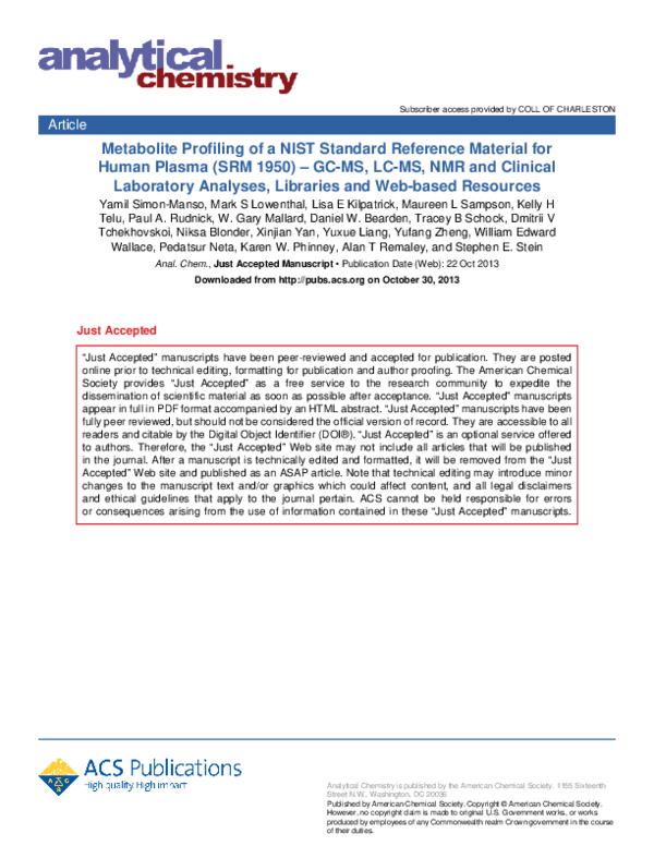 (PDF) Metabolite Profiling of a NIST Standard Reference Material for ...