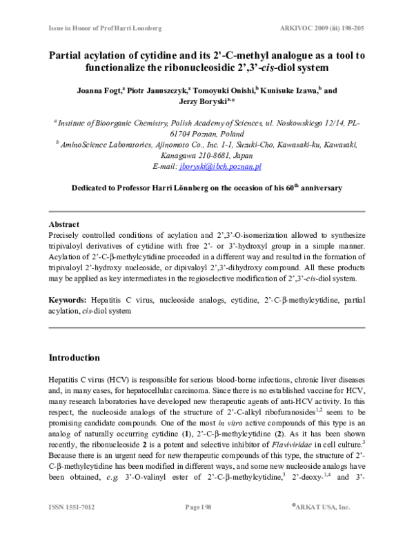 (PDF) Partial acylation of cytidine and its 2'-C-methyl analogue as a ...