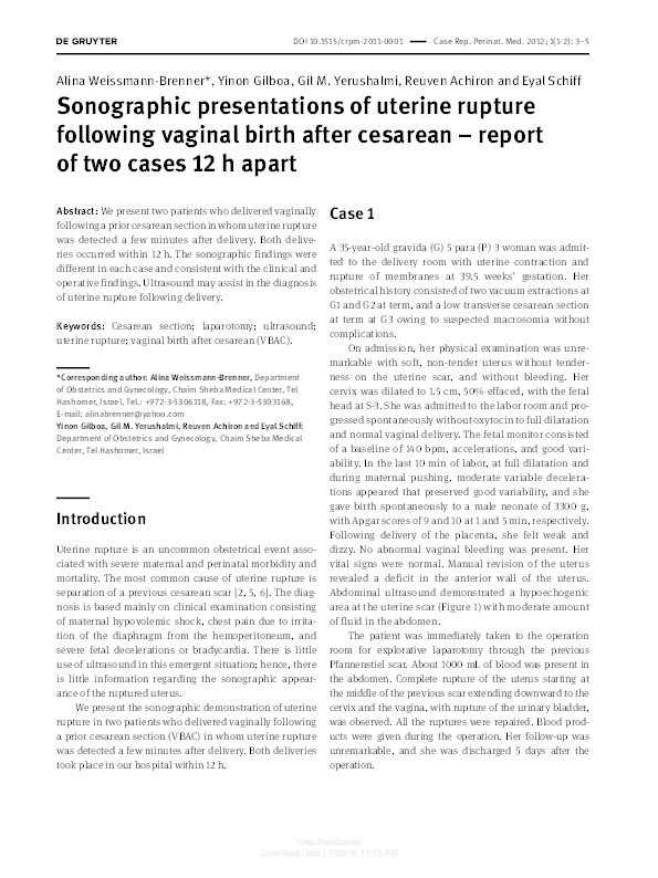 (PDF) Sonographic presentations of uterine rupture following vaginal ...