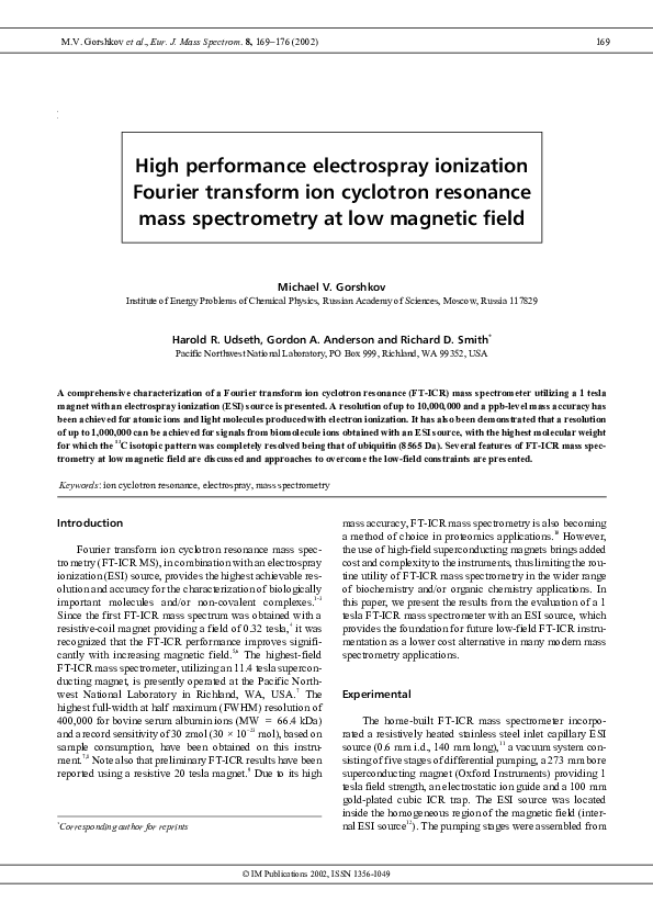 (PDF) High performance electrospray ionization Fourier transform ion ...