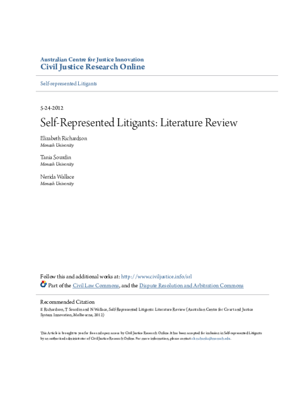 (PDF) Self Represented Litigants: Literature Review