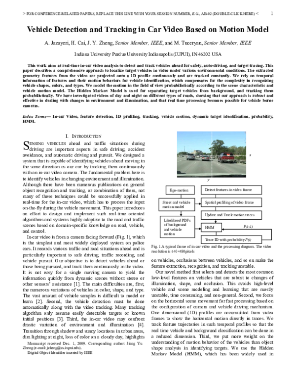 Pdf Vehicle Detection And Tracking In Car Video Based On Motion Model Mihran Tuceryan