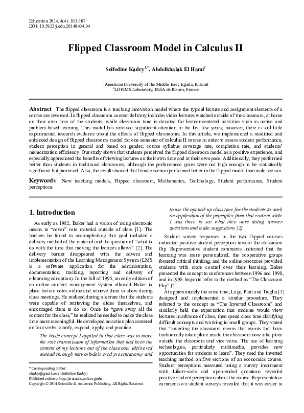 (PDF) Flipped Classroom Model in Calculus II