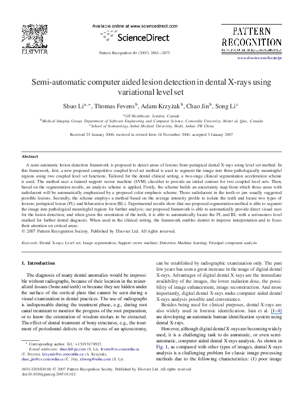 (PDF) Semi-automatic computer aided lesion detection in dental X-rays using variational level set