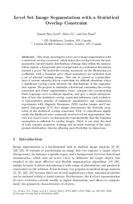 Pdf Level Set Image Segmentation With A Statistical Overlap Constraint