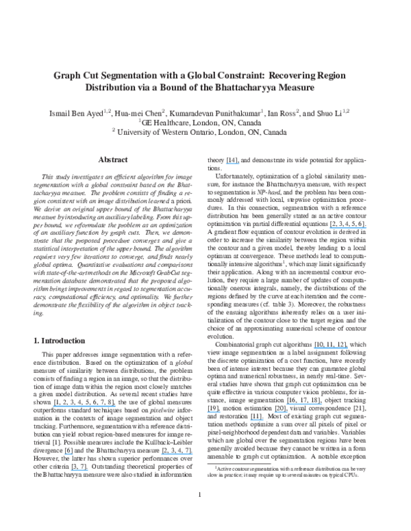 (PDF) Graph cut segmentation with a global constraint: Recovering region distribution via a ...
