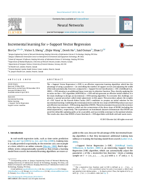 (PDF) Incremental learning for ν-Support Vector Regression