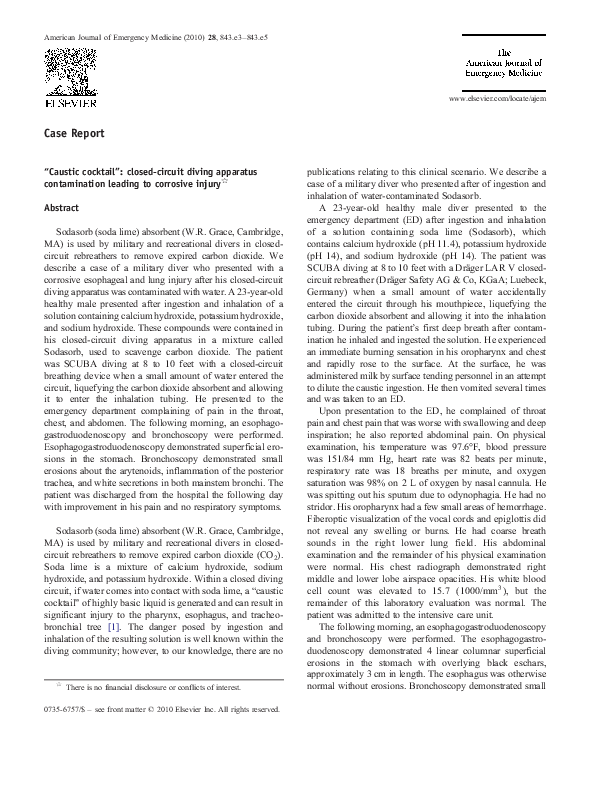 (PDF) “Caustic cocktail”: closed-circuit diving apparatus contamination ...