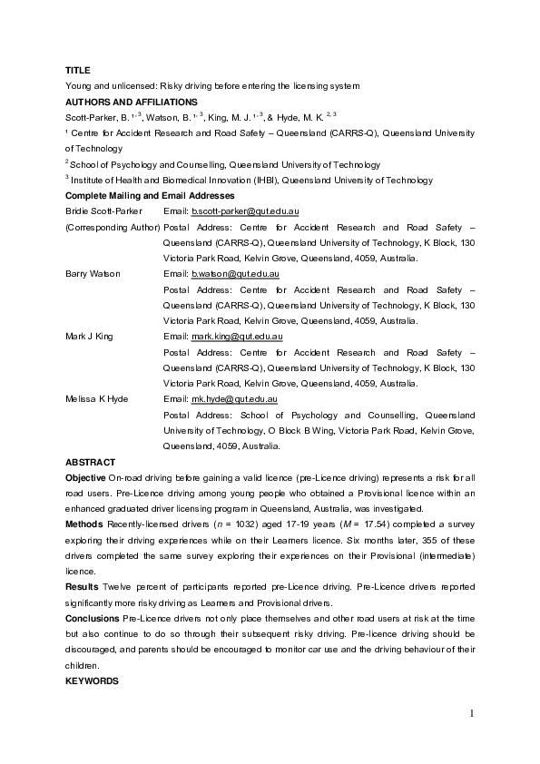 (PDF) Young and Unlicensed: Risky Driving Before Enteringthe Licensing ...