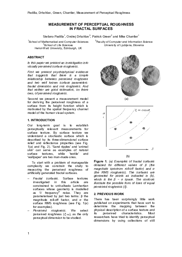 (PDF) Measurement of perceptual roughness in fractal surfaces | Ondřej ...