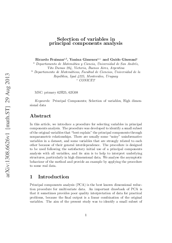 (PDF) Selection of variables in principal components analysis