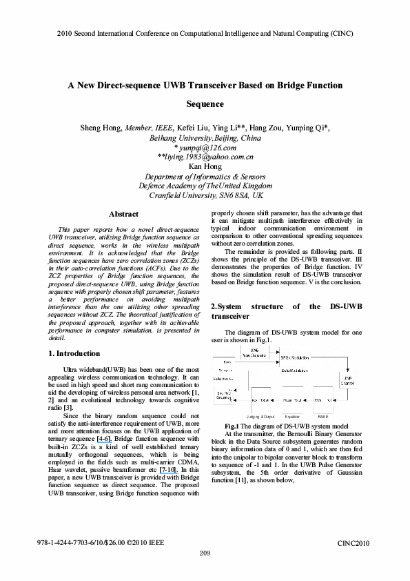 Pdf A New Direct Sequence Uwb Transceiver Based On Bridge Function