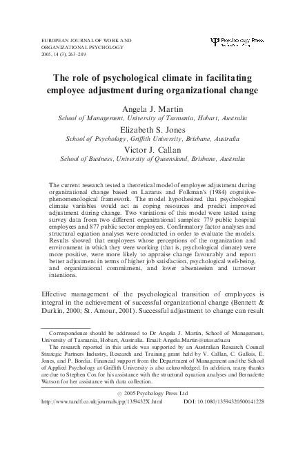 (PDF) The role of psychological climate in facilitating employee ...