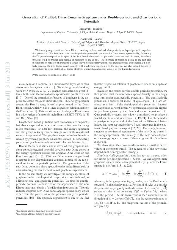 (PDF) Generation of Multiple Dirac Cones in Graphene under Double ...