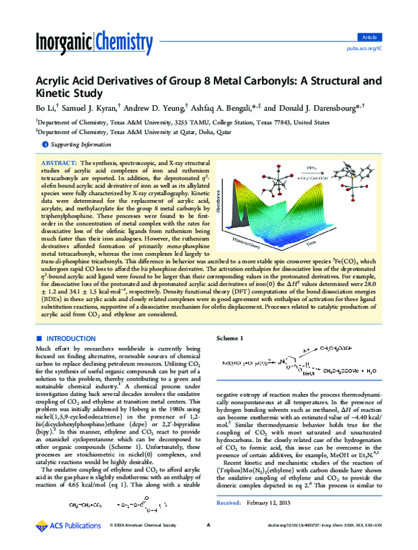 (PDF) Acrylic Acid Derivatives of Group 8 Metal Carbonyls: A Structural ...