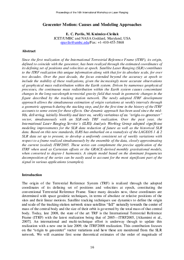 (PDF) Geocenter Motion: Causes and Modeling Approaches