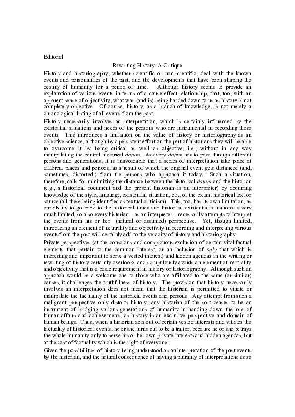 (PDF) Rewriting History: A Critique