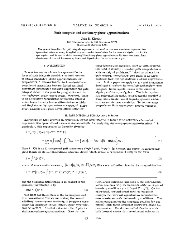 (PDF) Path integrals and stationary-phase approximations