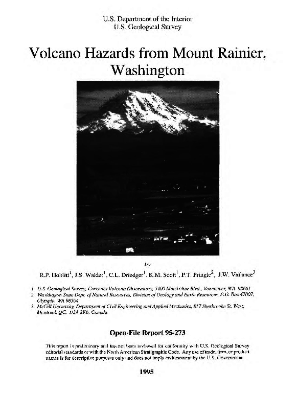 (PDF) Volcano hazards from Mount Rainier