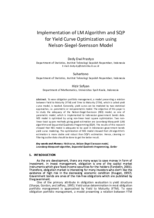 Pdf Implementation Of Lm Algorithm And Sqp For Yield Curve