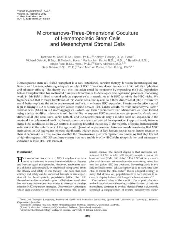 (PDF) Three-Dimensional Bioreactor Technologies for the Cocultivation of Human Mesenchymal Stem ...
