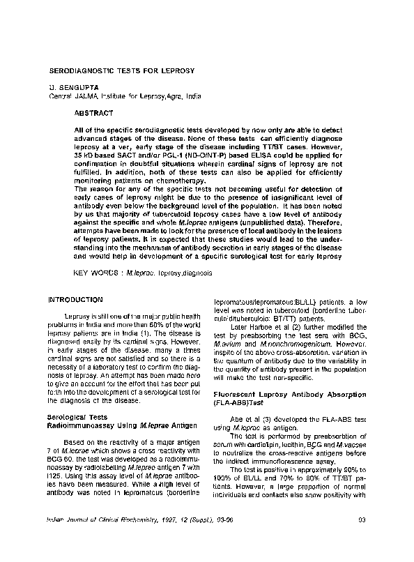 (PDF) Serodiagnostic tests for leprosy