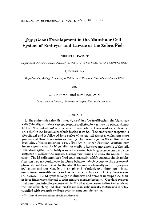 (PDF) Functional development in the mauthner cell system of embryos and ...