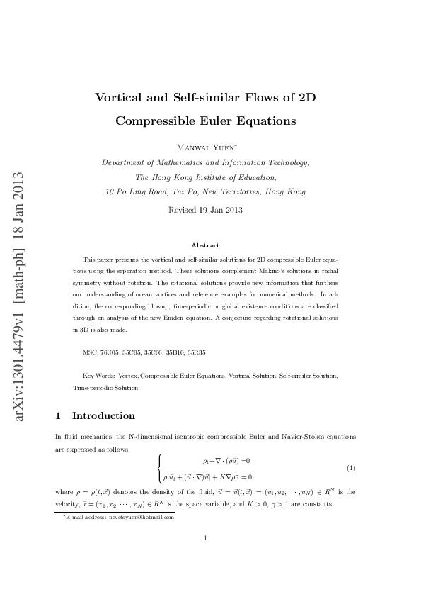 (PDF) Vortical and self-similar flows of 2D compressible Euler equations