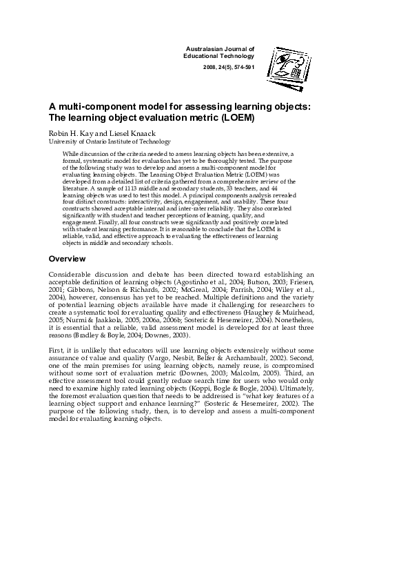 (PDF) A Multi-Component Model for Assessing Learning Objects: The Learning Object Evaluation ...