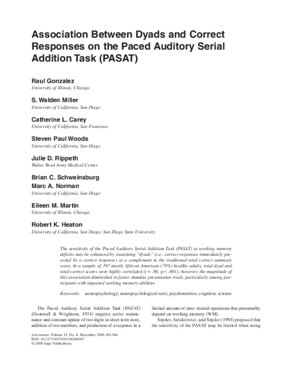(PDF) Association Between Dyads and Correct Responses on the Paced ...