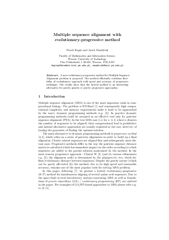 (PDF) Multiple Sequence Alignment with Evolutionary-Progressive Method