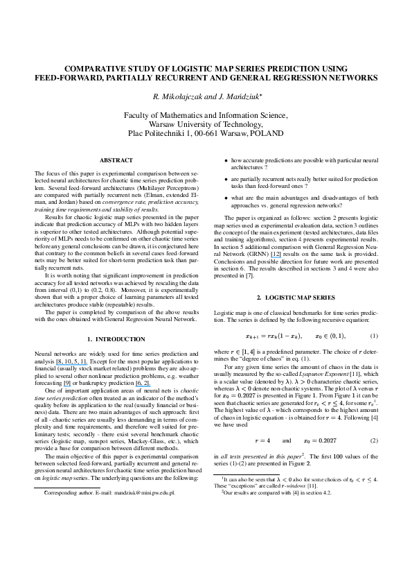 (PDF) Comparative study of logistic map series prediction using feed-forward, partially ...