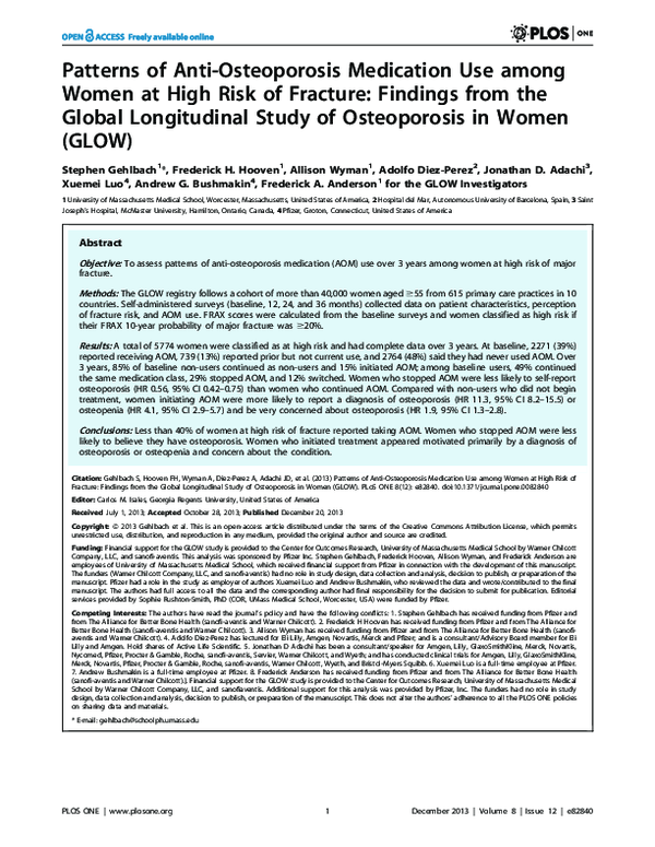 (PDF) Patterns of Anti-Osteoporosis Medication Use among Women at High ...