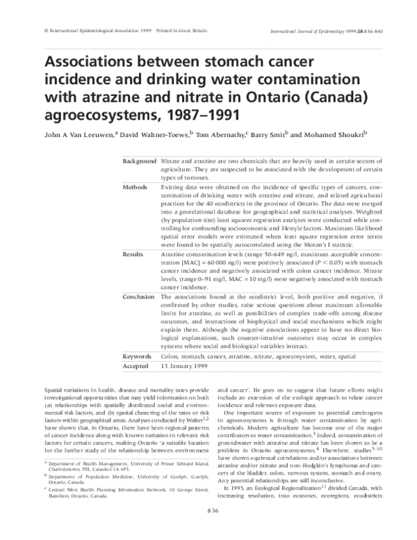 (PDF) Associations between stomach cancer incidence and drinking water ...