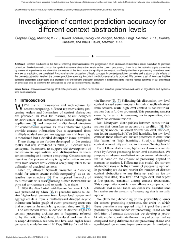 (PDF) Investigation of Context Prediction Accuracy for Different ...