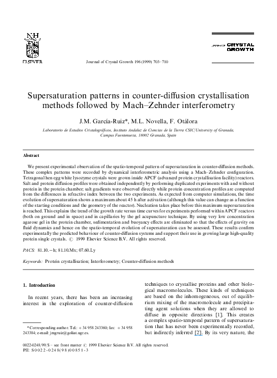 (PDF) Supersaturation patterns in counter-diffusion crystallisation methods followed by Mach ...
